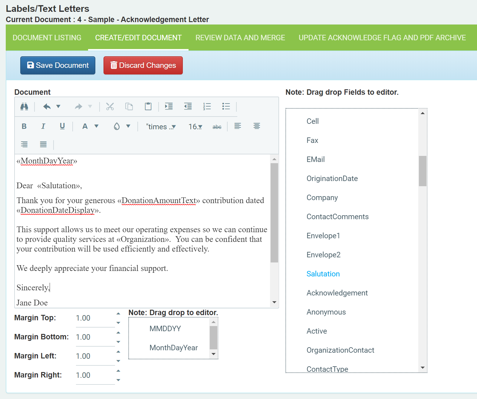 Mail Merge Letters DonorSnap
