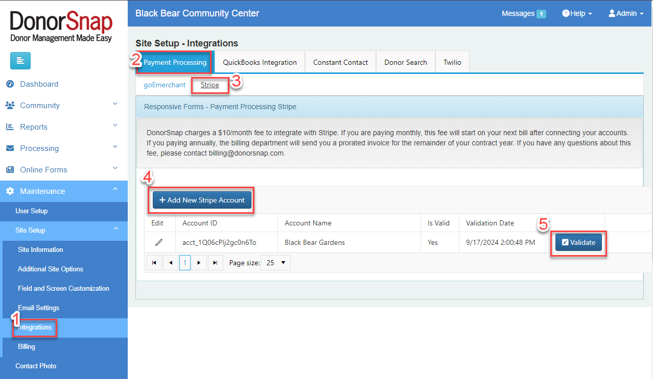 Stripe Integration - DonorSnap